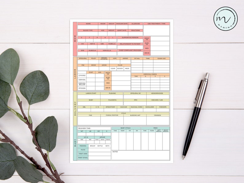 Labor and Delivery Nurse Report Template, L&D Report Sheet, Postpartum ...