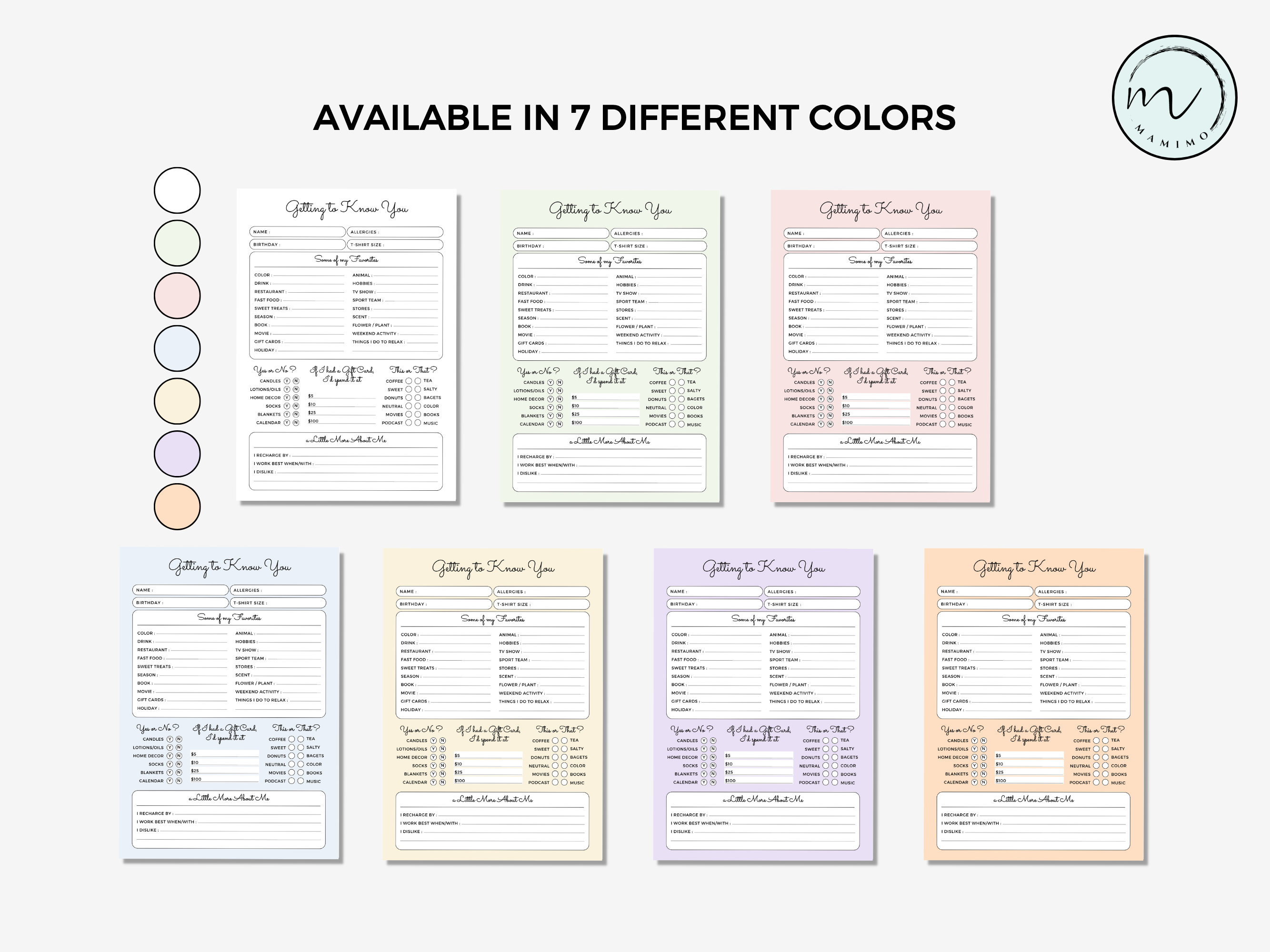 Getting to Know You Printable, Coworker Questions, All About Me Survey ...