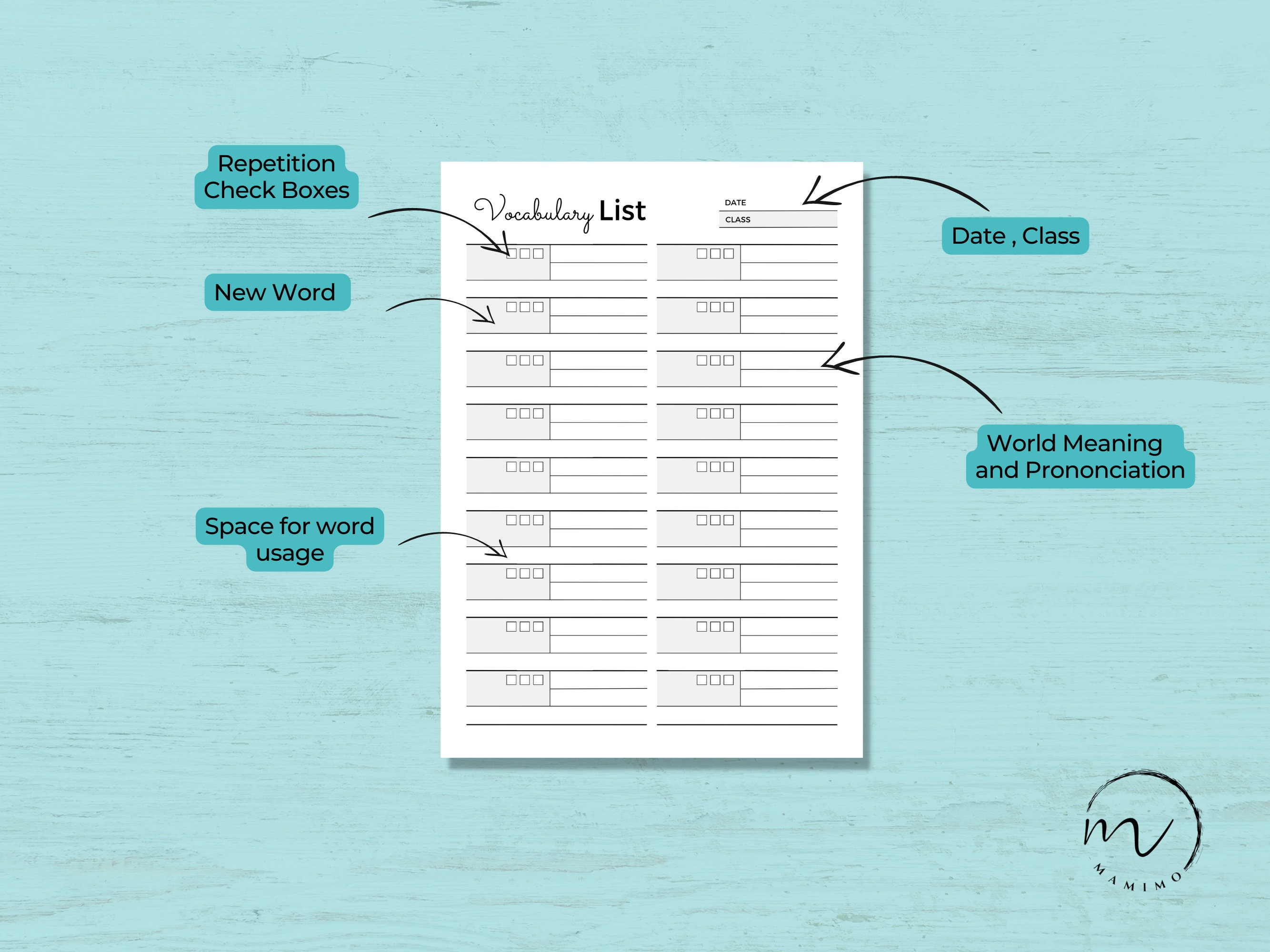 Vocabulary List Printable, Language Study Notebook Template, Language ...