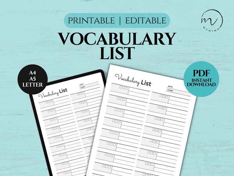 Vocabulary List Printable Language Study Notebook Template - Etsy