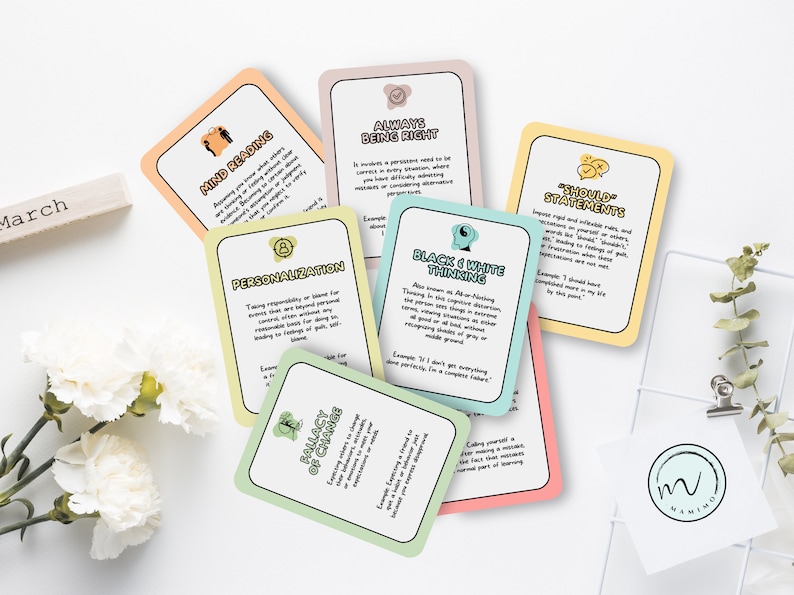 Cognitive Distortion Flash Cards, DBT Coping Skills Cards, Thinking ...