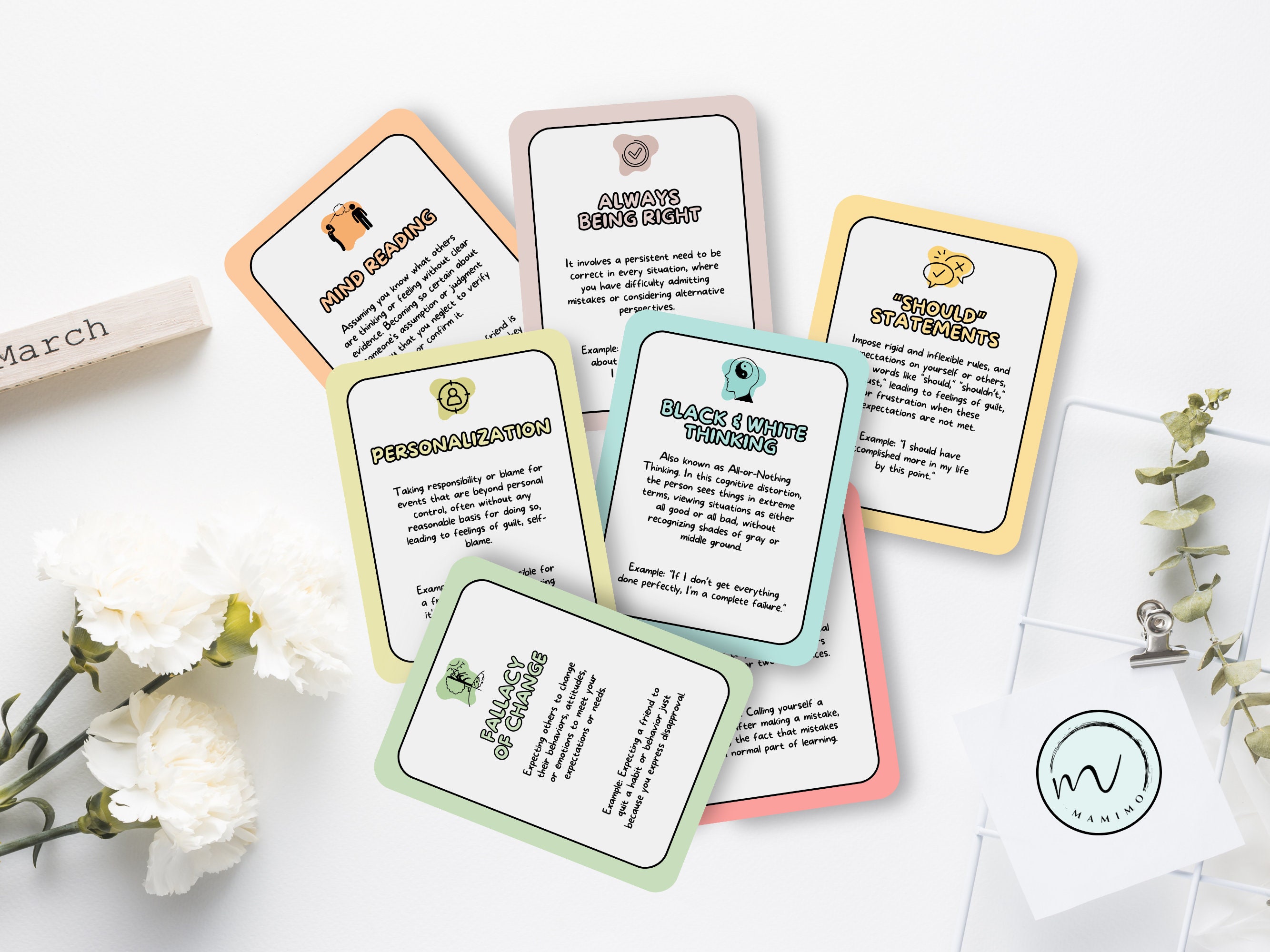 Cognitive Distortion Flash Cards, DBT Coping Skills Cards, Thinking ...