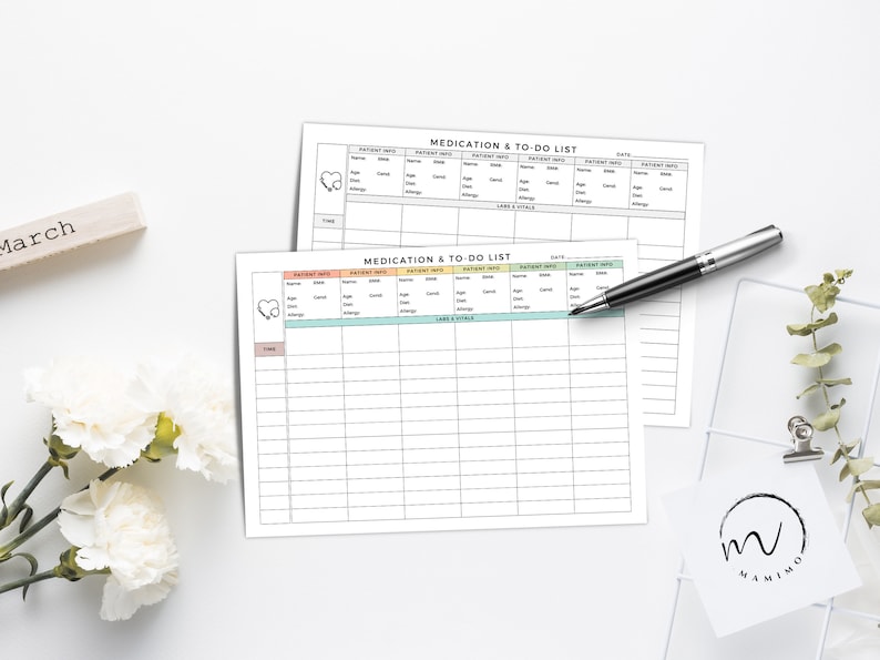 6 Patient RN Medication & To-do List, Nurse Shift Organizer Day/night ...