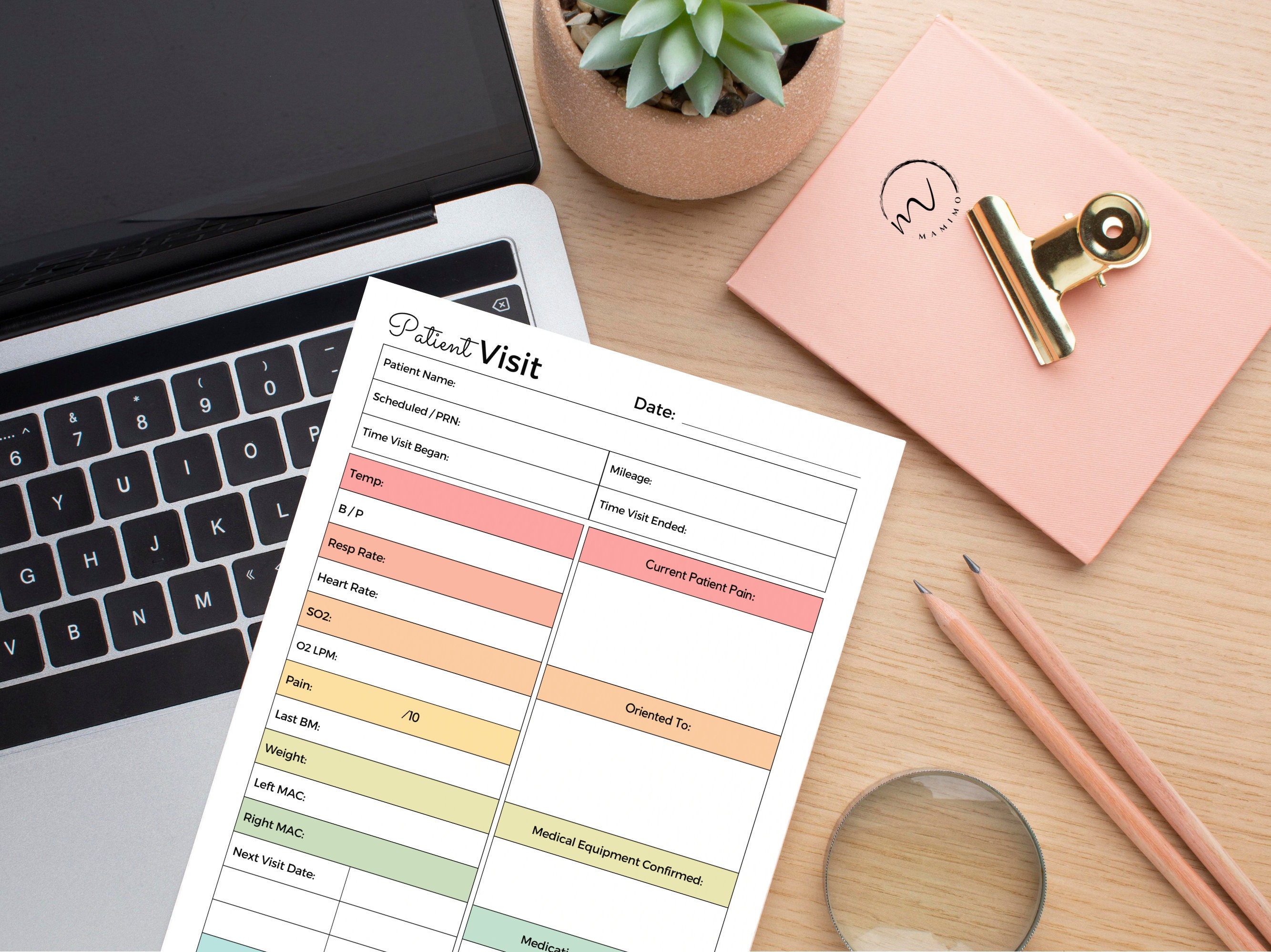 Printable Patient Visit Log for Hospice, Home Health Nurse, Patient ...