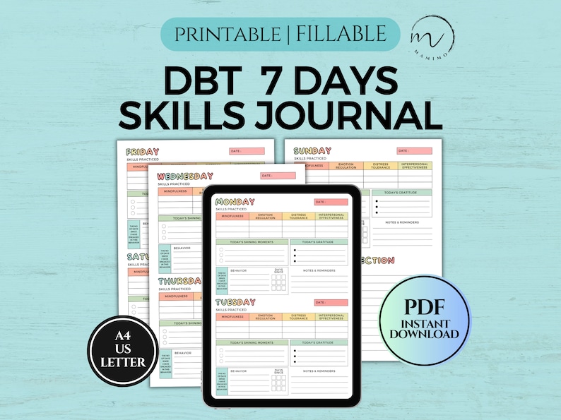 DBT Skills Journal, Mental Health, Daily Self Care Worksheet, Therapy ...