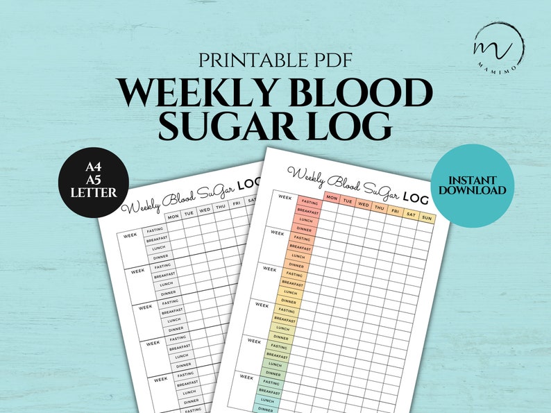 Weekly Blood Sugar Log Printable Diabetes Tracker Daily - Etsy