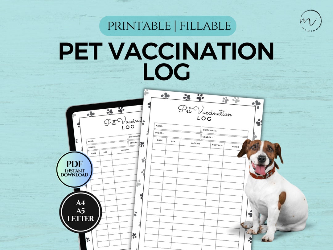 Pet Vaccination Log, Vet Record, Vaccination History From, Puppy Shots ...