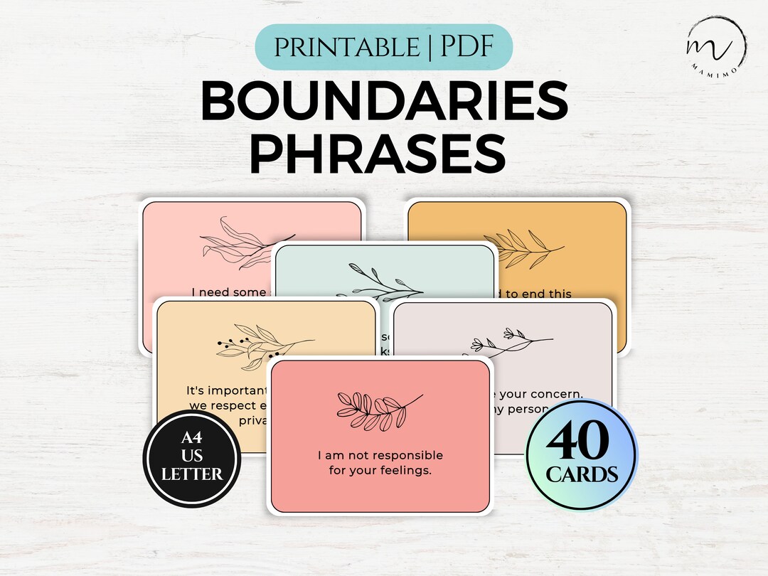 Boundary Setting Flashcards, 40 Boundaries Cards, Boundaries Phrases, Boundaries Journal ...