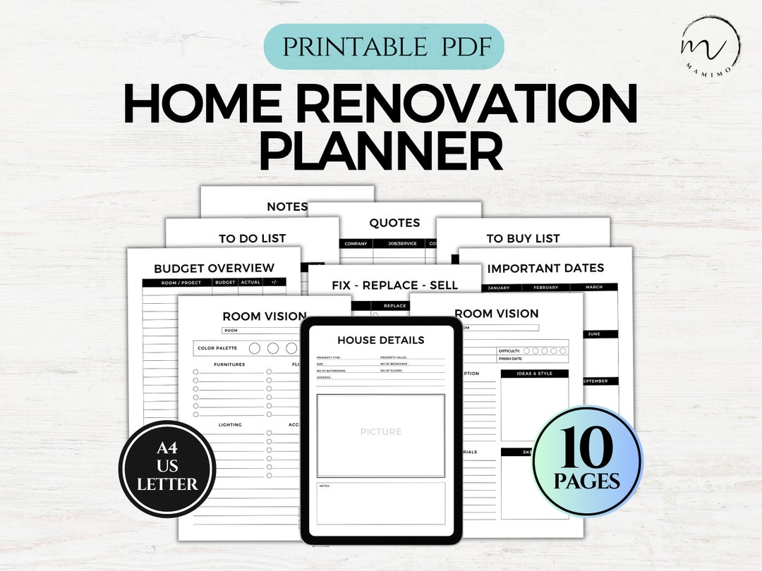 Home Renovation Planner Printable, Home Improvement, DIY Project ...