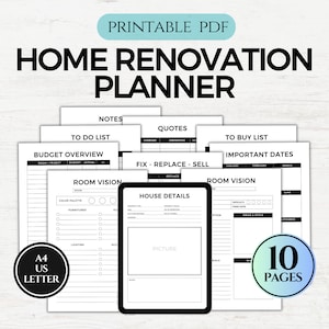Home Renovation Planner Printable, Home Improvement, DIY Project ...
