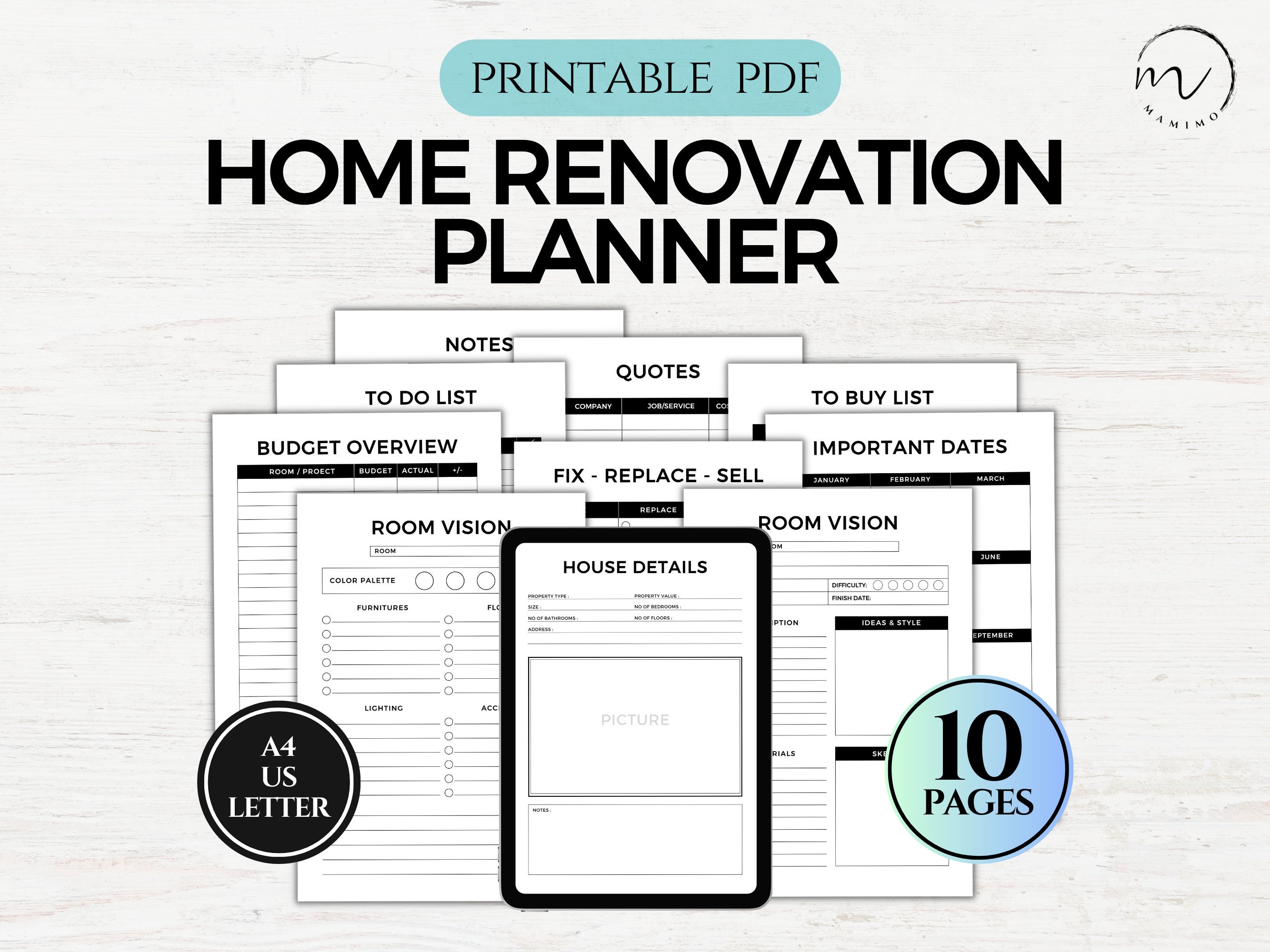 Home Renovation Planner Printable, Home Improvement, DIY Project ...