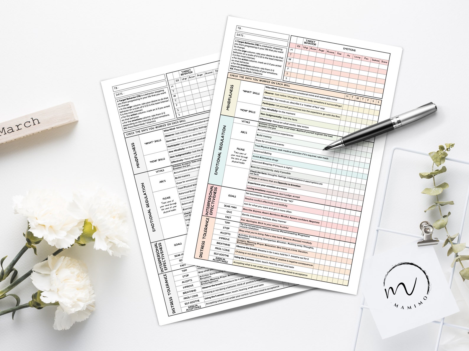 DBT Skills Tracker, DBT Diary Card, Dialectical Behavior Therapy ...