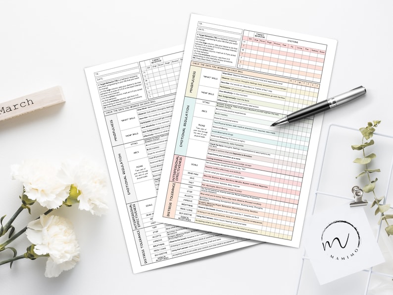 DBT Skills Tracker, DBT Diary Card, Dialectical Behavior Therapy ...