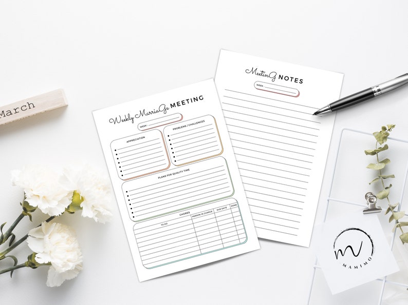 Weekly Marriage Meeting Template, Partners Communication Workbook ...