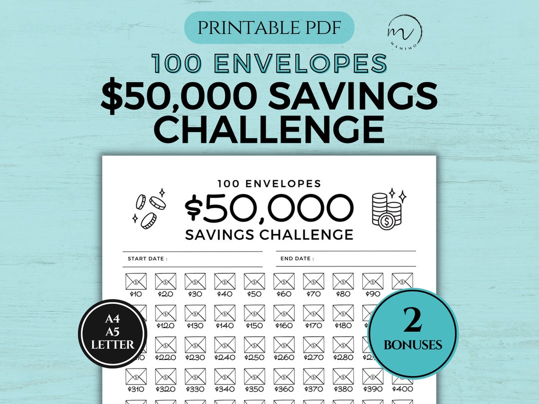 50000 Savings Challenge, 100 Envelope Savings Challenge, 50K Savings ...