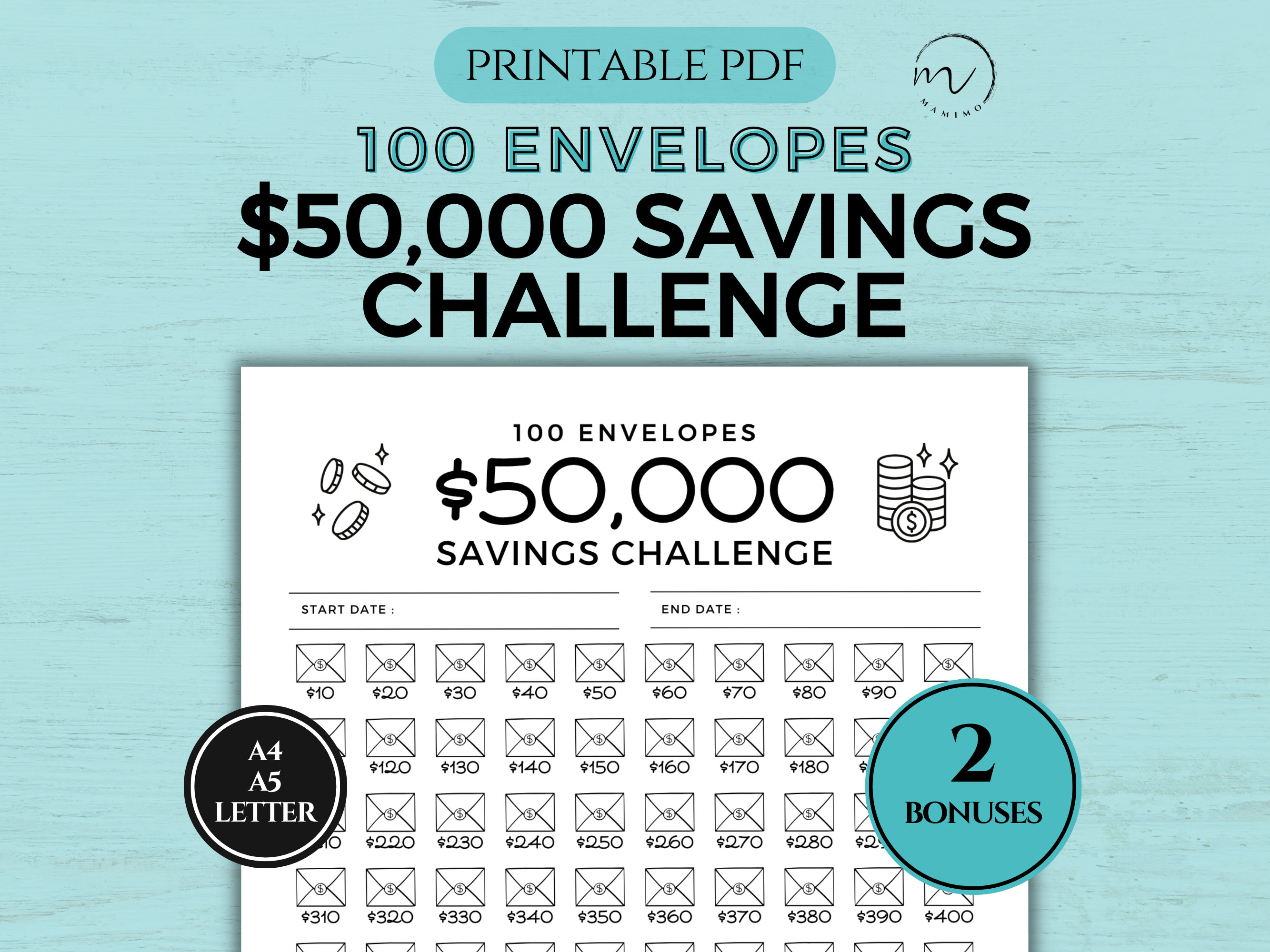 50000 Savings Challenge, 100 Envelope Savings Challenge, 50K Savings ...