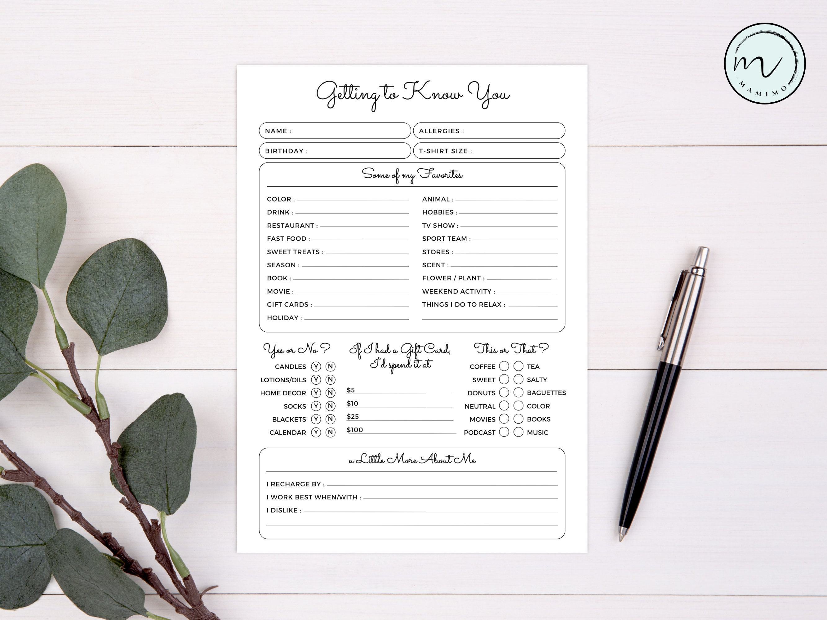 Getting to Know You Printable, Coworker Questions, All About Me Survey ...