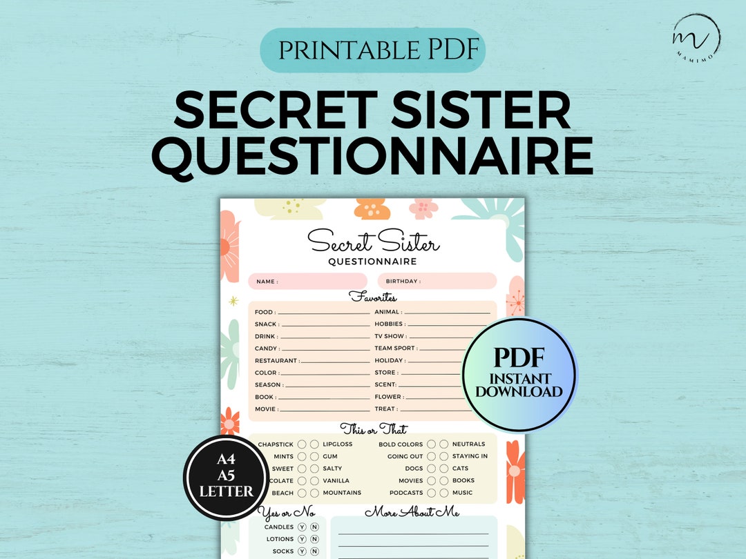 Secret Sister Questionnaire, YW Young Women's Camp, All About Me Survey ...