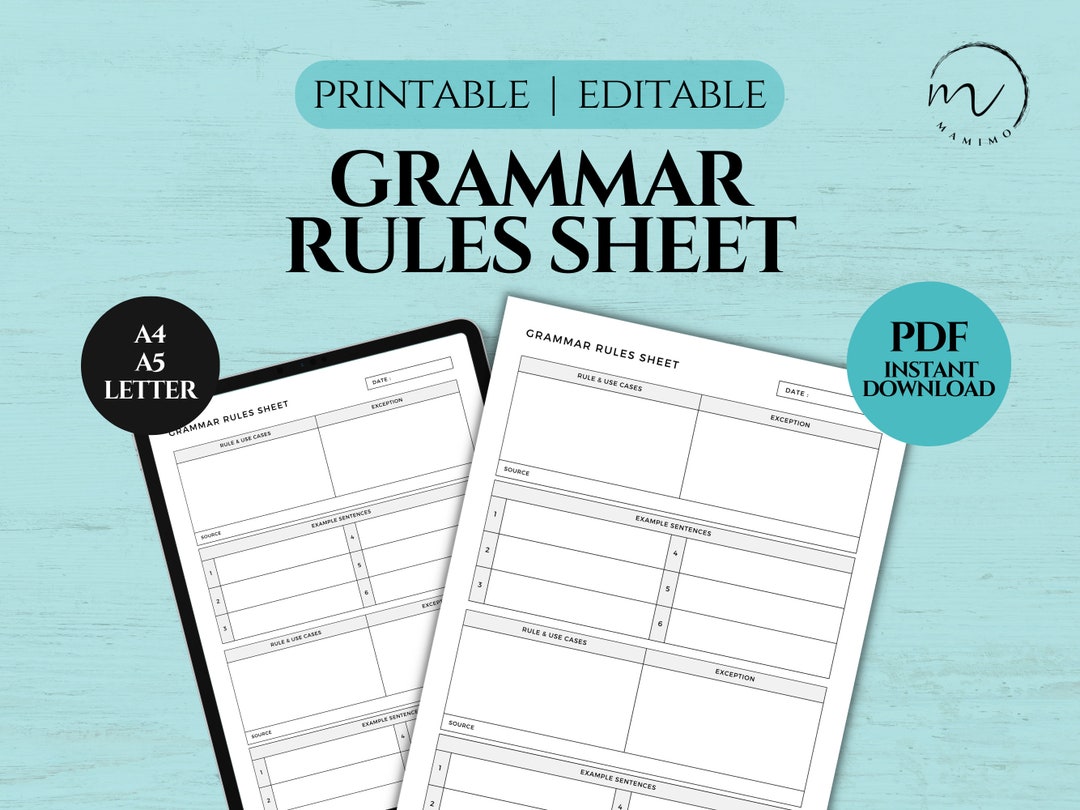 Grammar Rule Sheets Language Learning Grammar Worksheets - Etsy