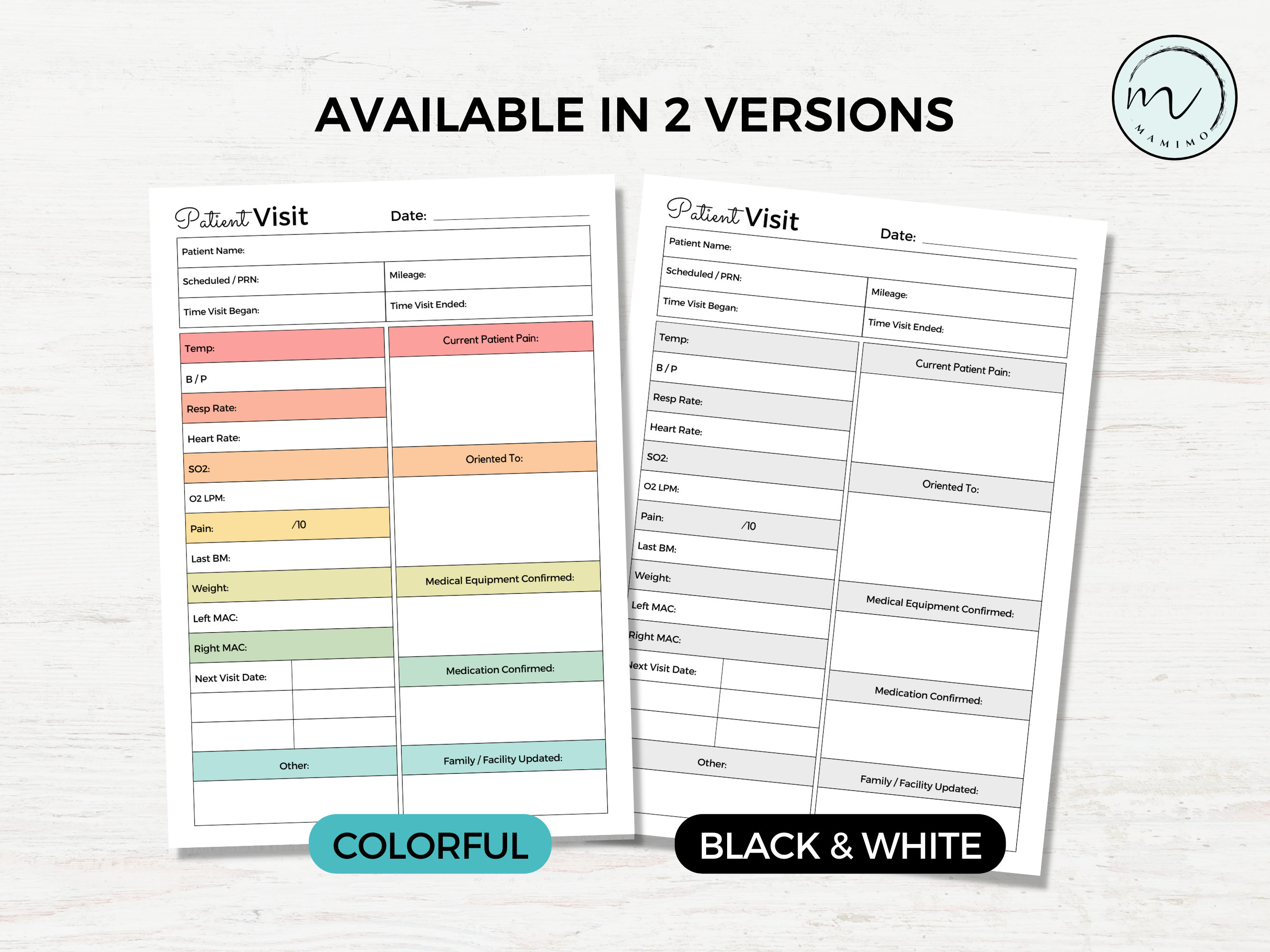 Printable Patient Visit Log for Hospice, Home Health Nurse, Patient ...