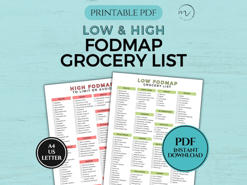 FODMAP Grocery List, IBS Food List, Low and High FODMAP List, Diet Food ...