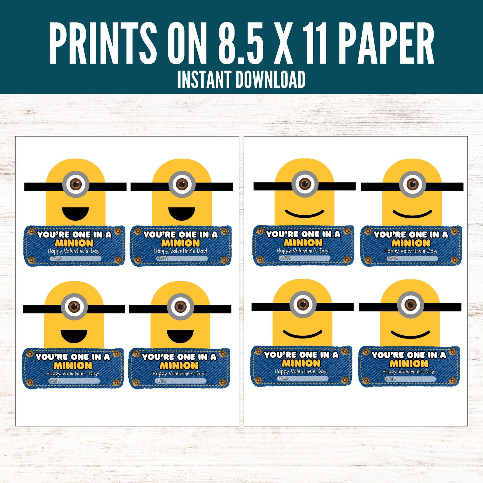 Minion Valentine Tags: Printable Classroom Valentines (DIY) - Etsy