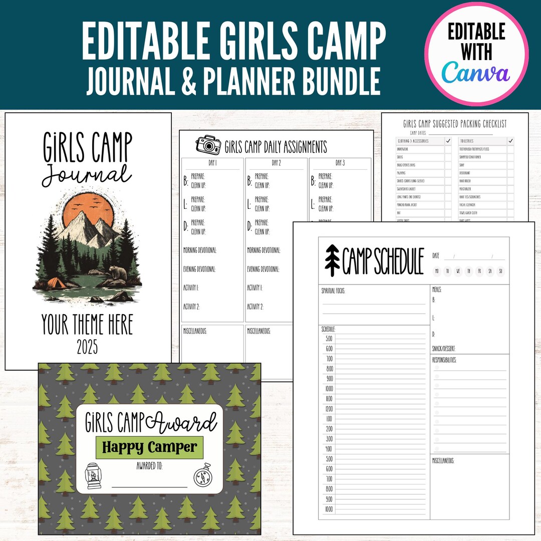 Girls Camp Journal & Planner Bundle: Editable Awards (printable) - Etsy