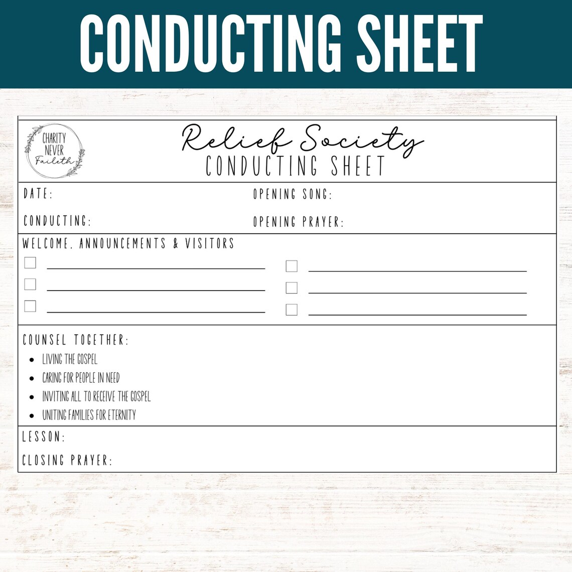 Relief Society Conducting Sheet: Meeting Agenda & 2025 Schedule (PDF ...