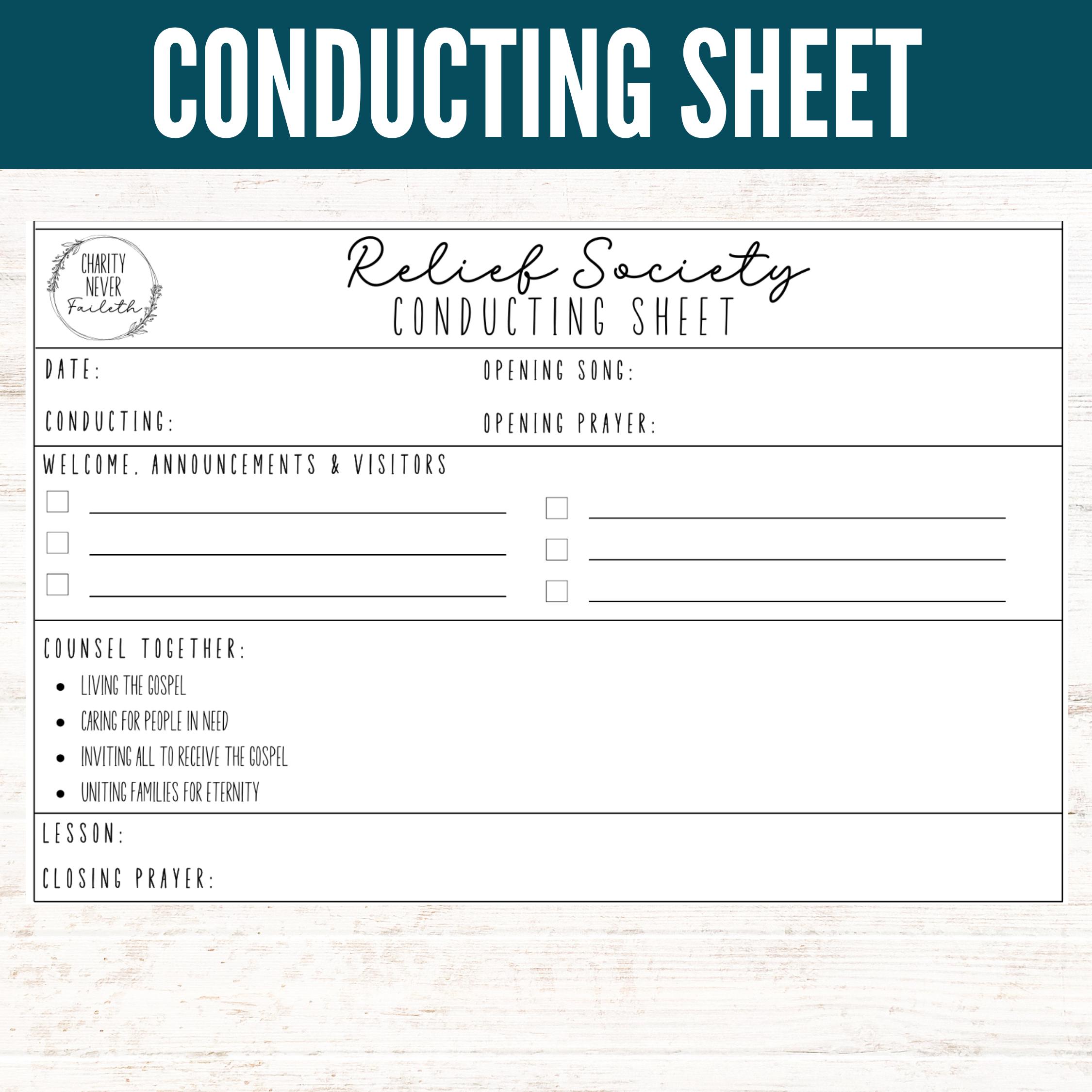 Relief Society Conducting Sheet, LDS RS Conducting Outline, Relief ...