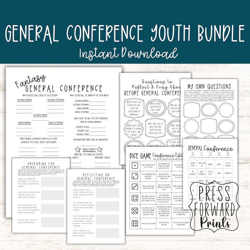 General Conference Youth Packet: Bingo, Games, Activities (PDF Download ...