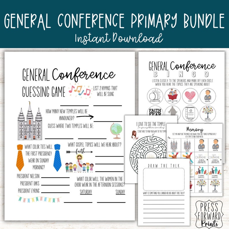 LDS General Conference Activity Bundle: Bingo, Mazes, Coloring (PDF ...
