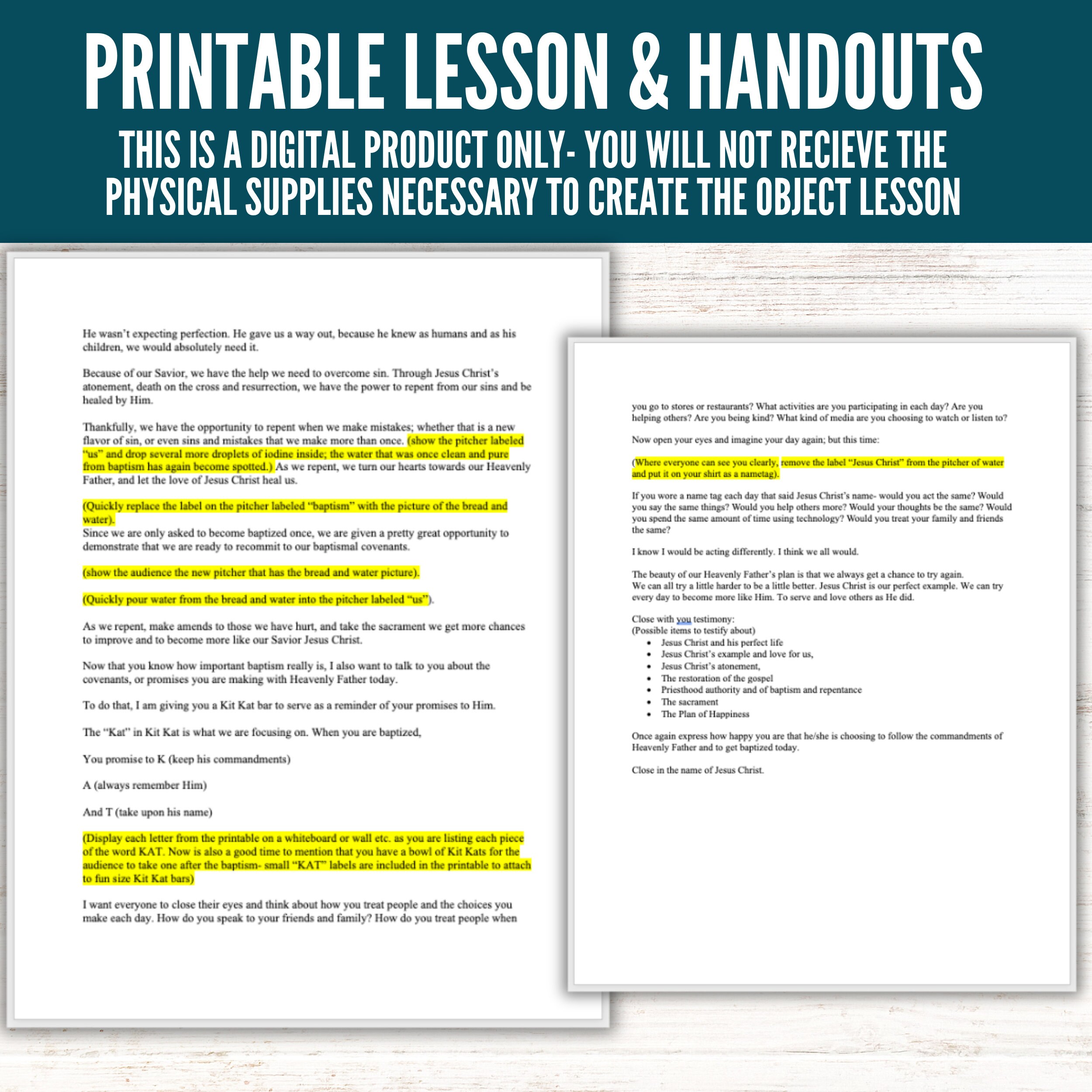 LDS Baptism Talk Object Lesson: Kit KAT Covenant Handout (PDF) - Etsy