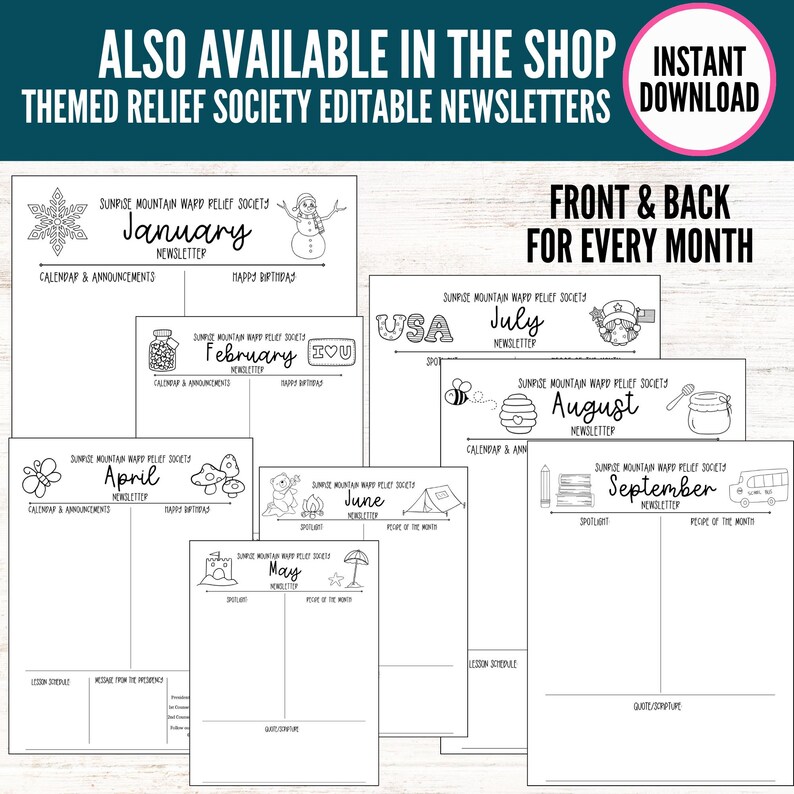 Relief Society Newsletter Template: Floral Editable Design (PDF) - Etsy
