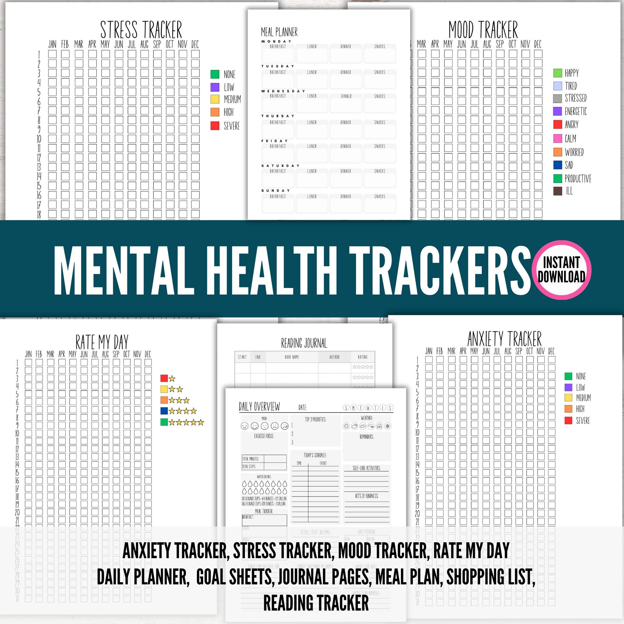 Bullet Journal, Yearly Mood Tracker, Yearly Habit Tracker, Habit ...