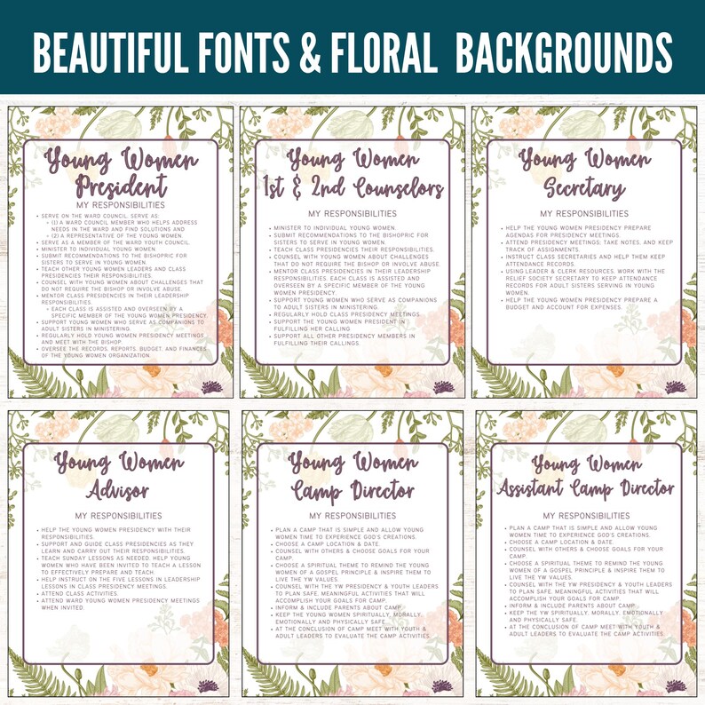 LDS Young Women Adult Calling Descriptions Binder Add-on (PDF Download ...