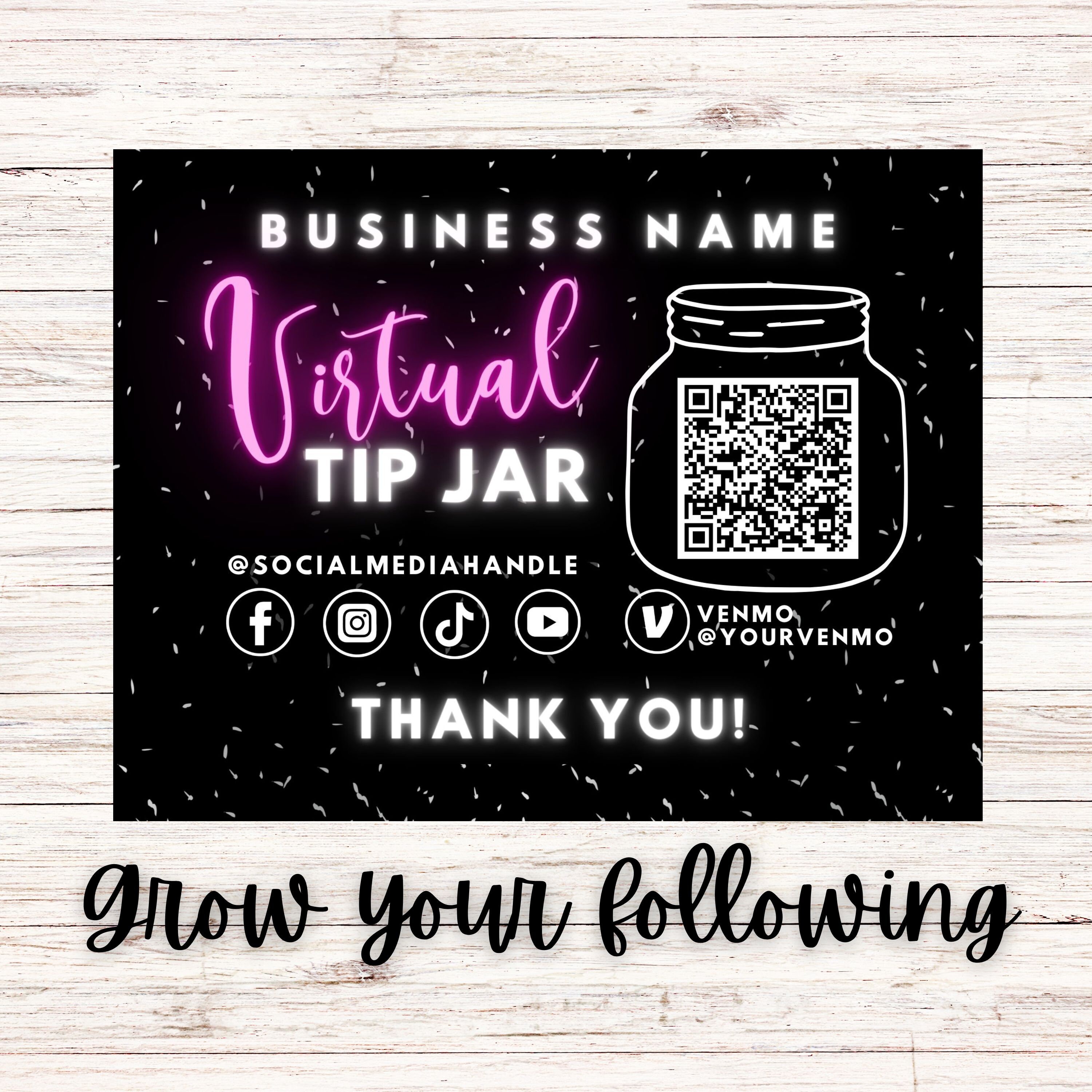 Virtual Tip Jar Printable, Virtual Tip Jar, Virtual Tip, Payment Sign ...