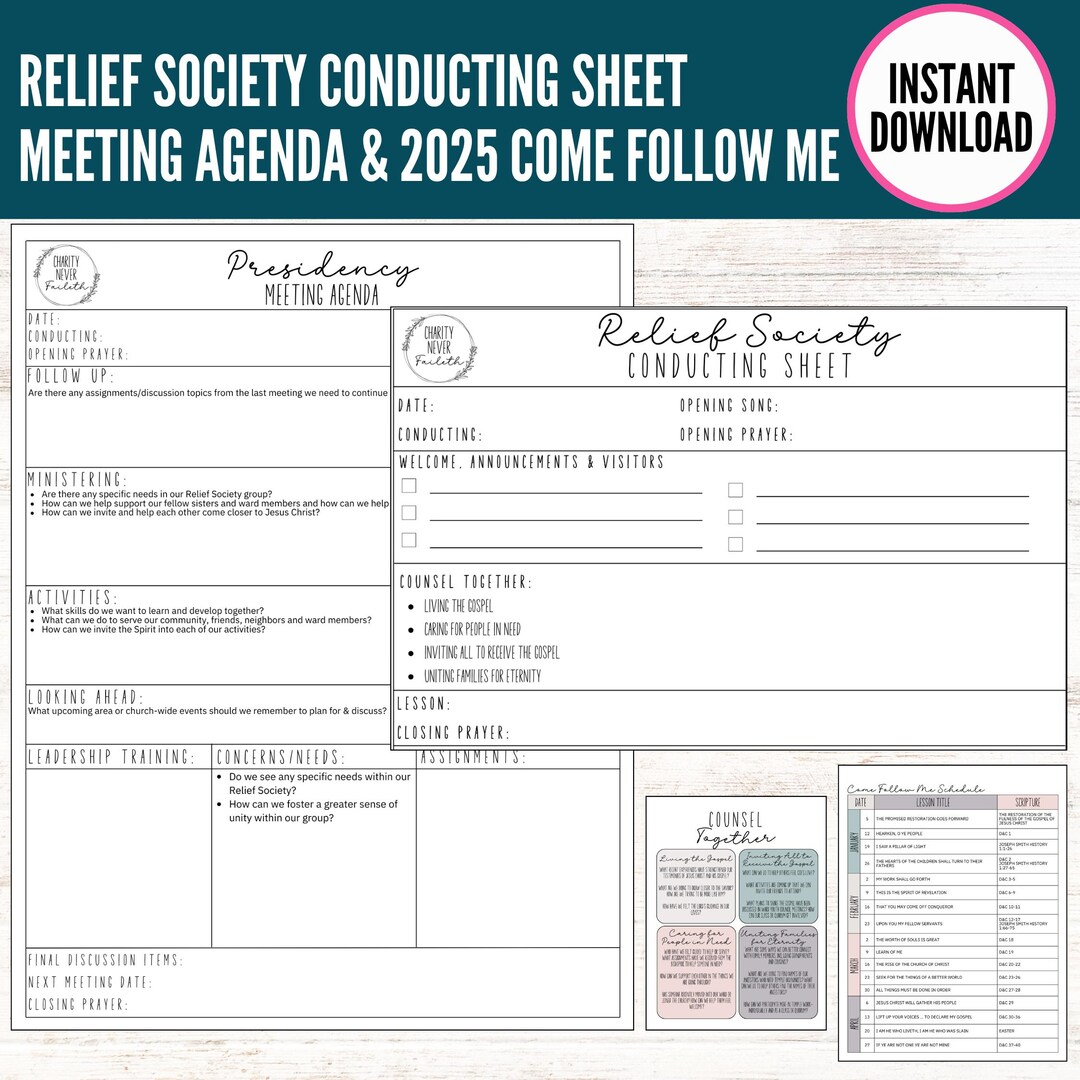 Relief Society Conducting Sheet: Meeting Agenda & 2025 Schedule (PDF ...