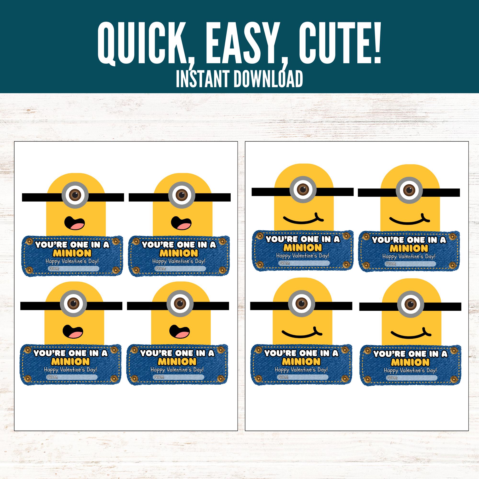 Minion Valentine Tags: Printable Classroom Valentines (DIY) - Etsy