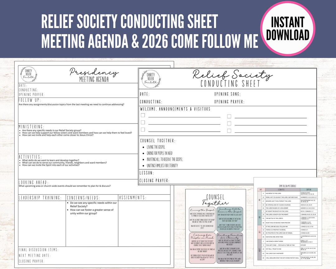 Relief Society Conducting Sheet: Meeting Agenda & 2026 Schedule (PDF ...