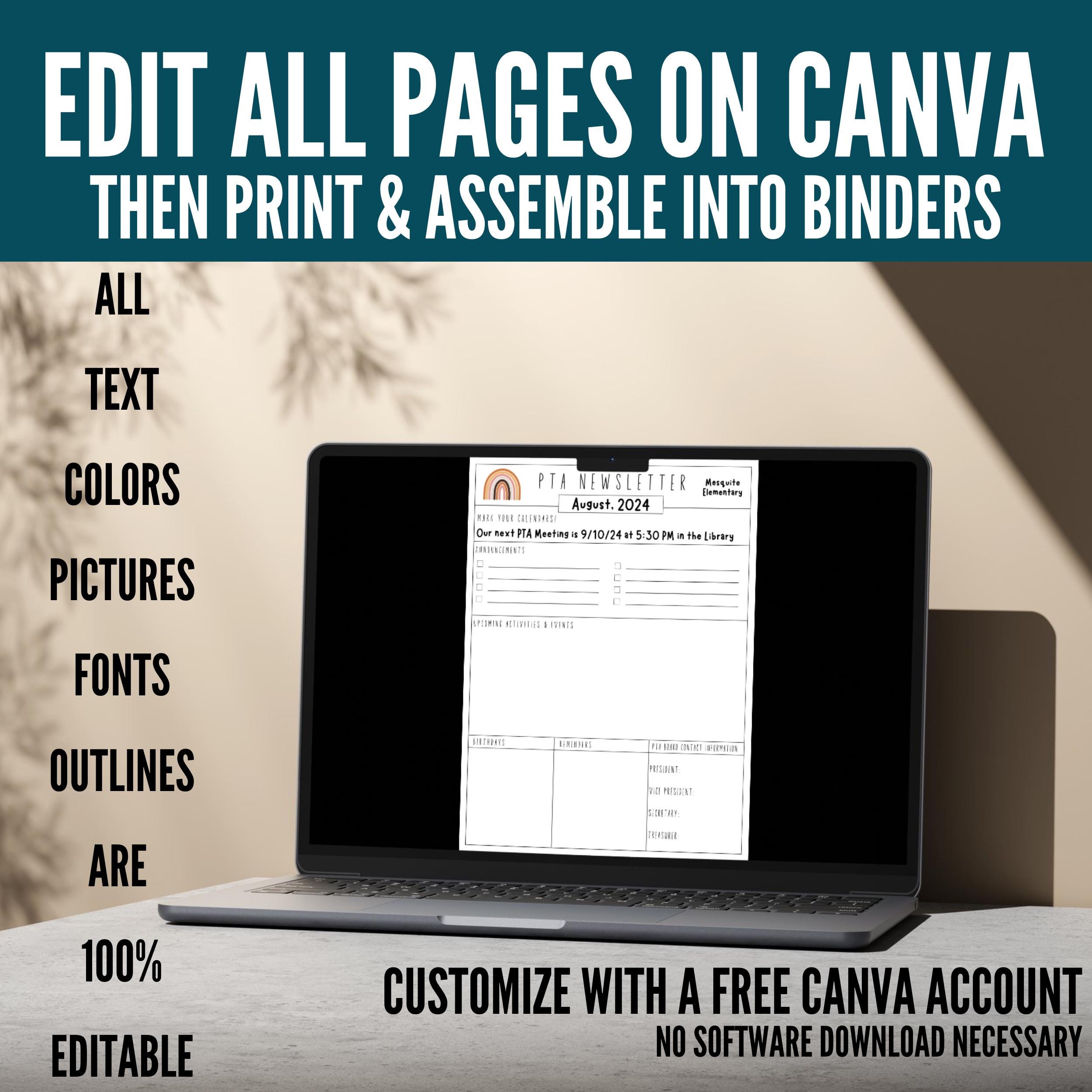 PTA President Binder: Editable 44-page Bundle (digital Download) - Etsy