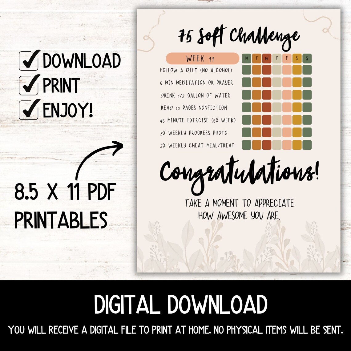 Boho 75 Soft Challenge Tracker Printable (PDF) - Etsy
