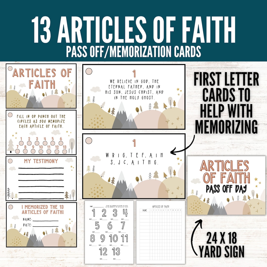 Articles of Faith Flash Cards: Printable Memorization Tracker (PDF) - Etsy
