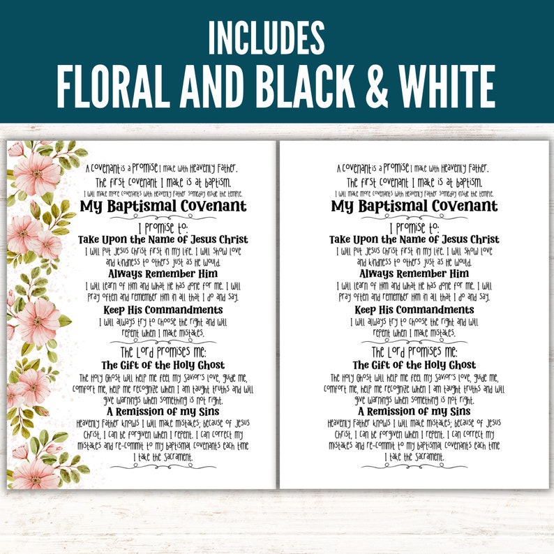 Baptismal Covenants Printable: LDS Baptism Gift for Girls (PDF) - Etsy