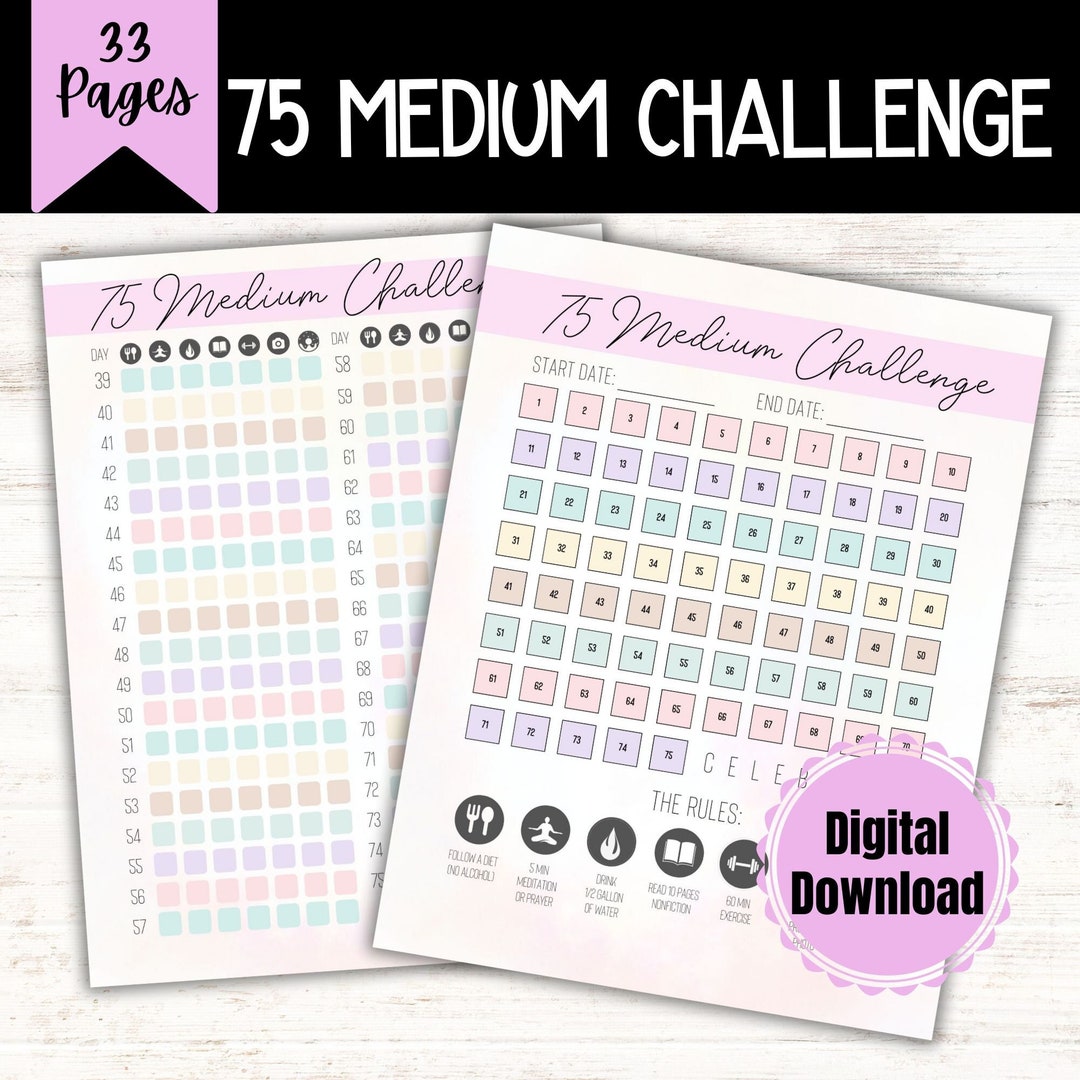 75 Medium Challenge, 75 Medium Challenge Printable, 75 Day Challenge ...
