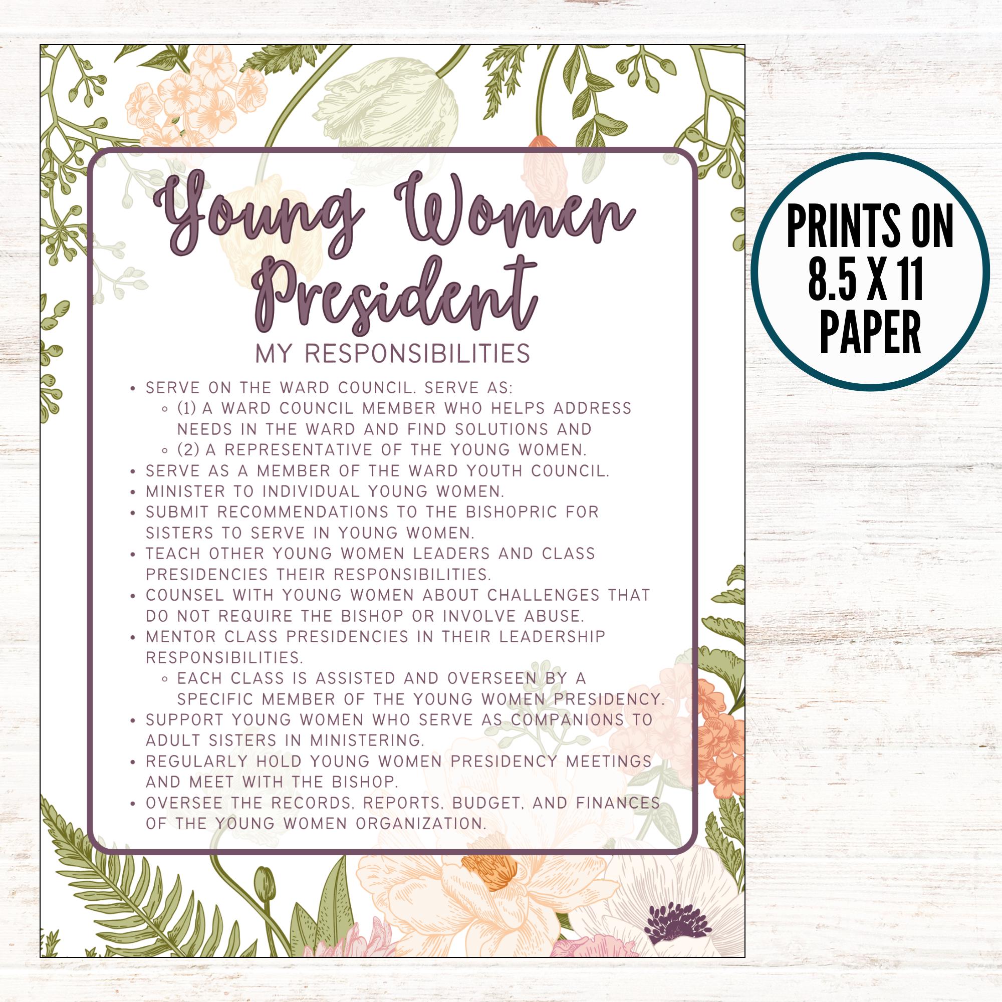 LDS Young Women Adult Calling Descriptions Binder Add-on (PDF Download ...