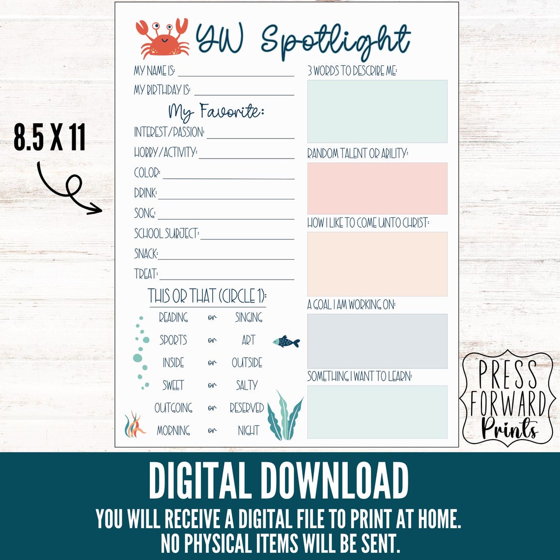 YW Spotlight Printable: LDS Young Women Activity (PDF Download) - Etsy