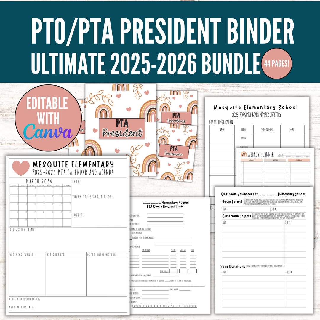PTA President Binder: Editable 44-page Bundle (digital Download) - Etsy