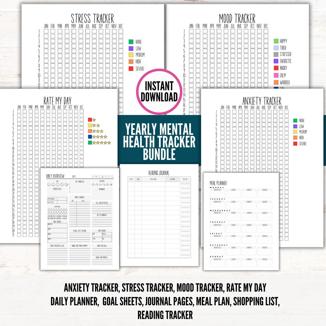Yearly Mood Tracker, Yearly Habit Tracker, Habit Tracker, Yearly ...