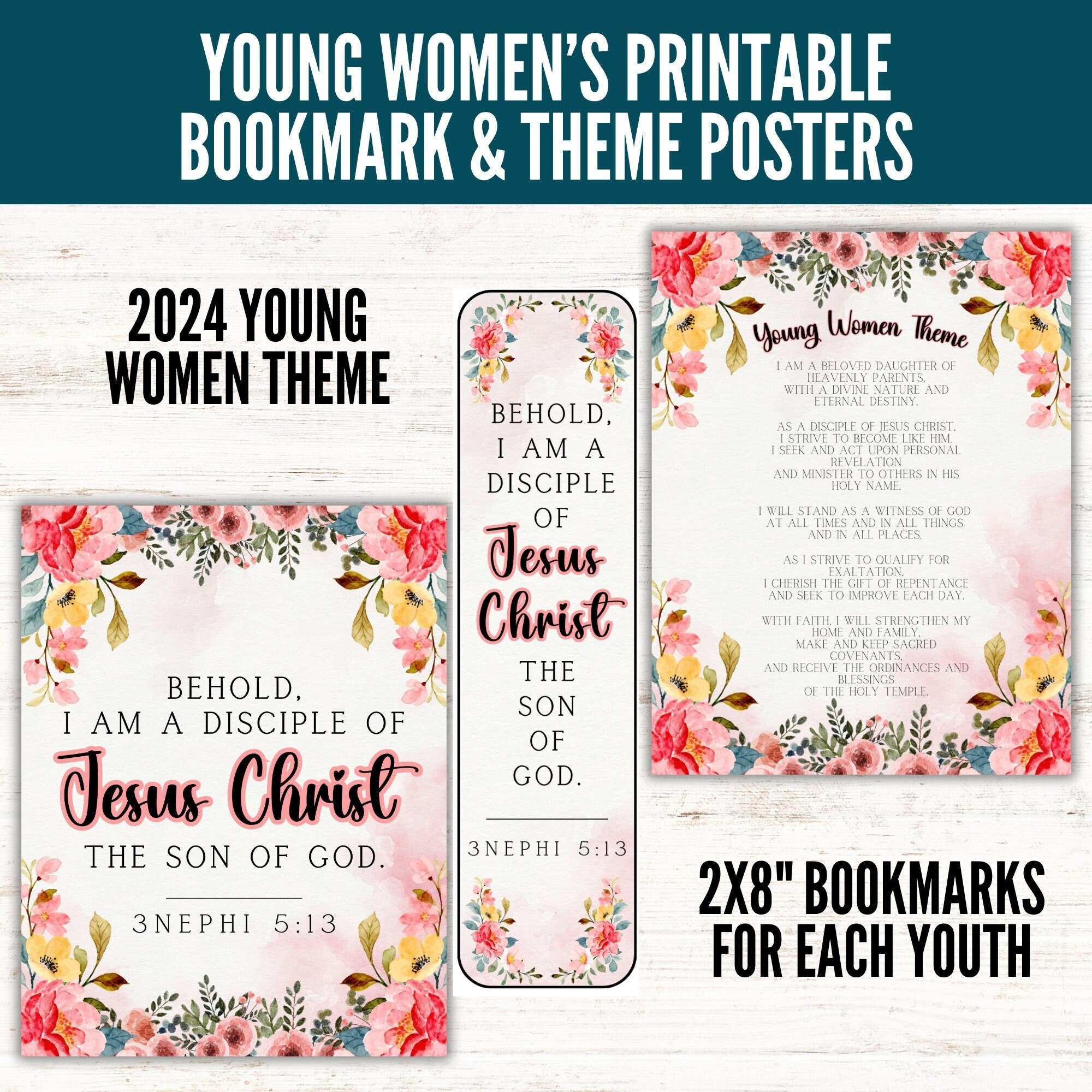 New YW Theme 2024, LDS Young Women Theme Bookmark,2024 I Am a Disciple ...