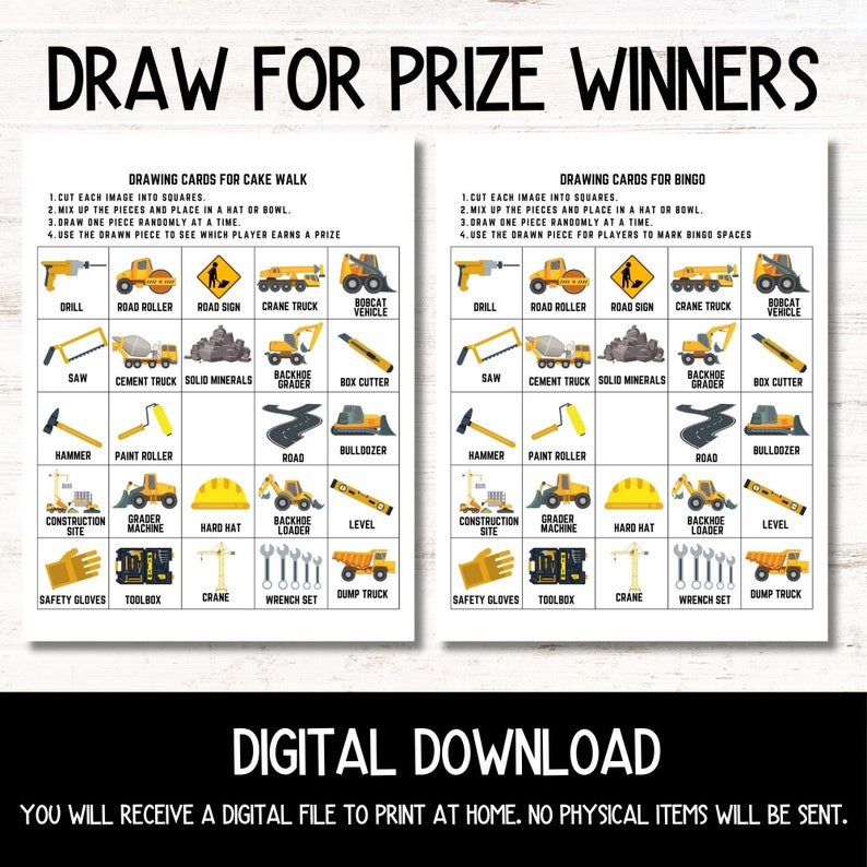 Construction Birthday Party Games: Bingo, Cake Walk (digital Download ...